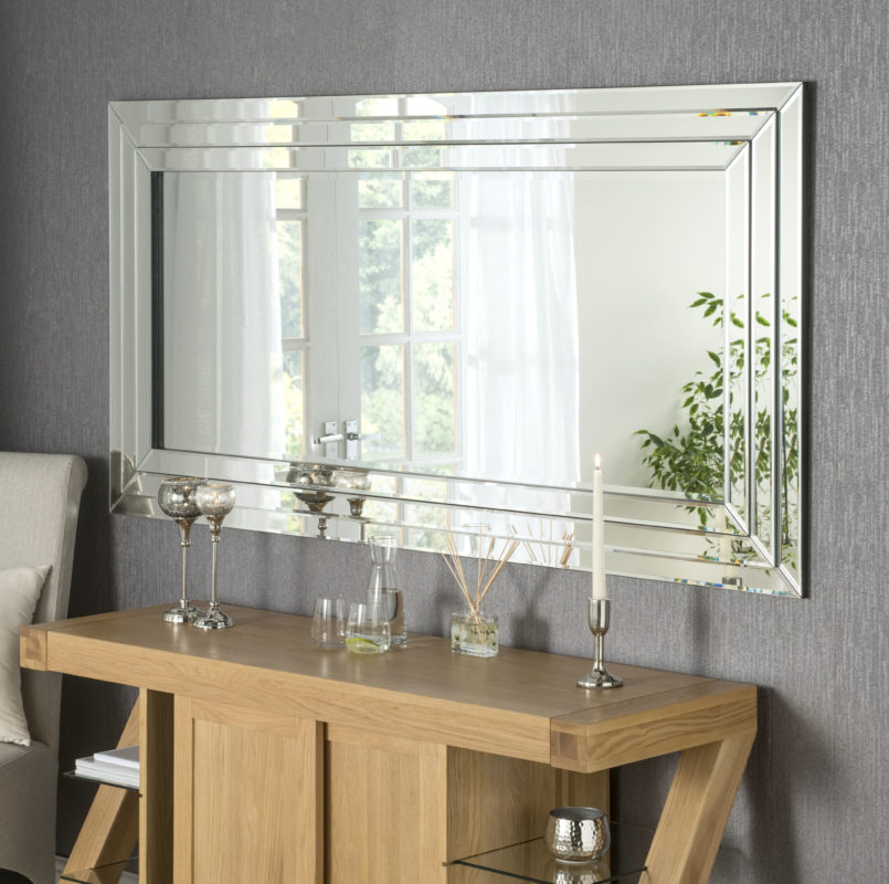 Pompeii Handmade Modern Over Mantle Bevelled Wall Mirror 180cm x 89cm ...