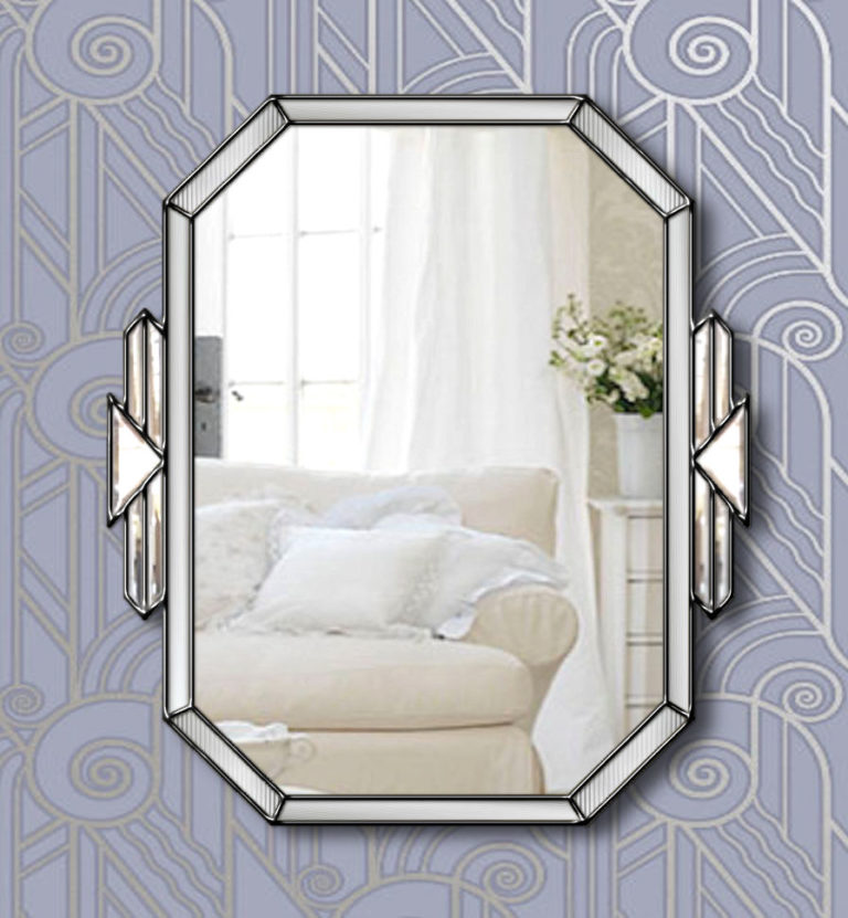 Tiffany Original Handcrafted Art Deco Over Mantle Wall Mirror with Gold ...