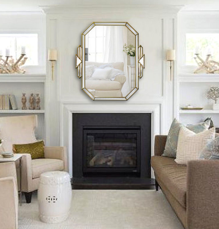 Tiffany Original Handcrafted Art Deco Over Mantle Wall Mirror with Gold ...