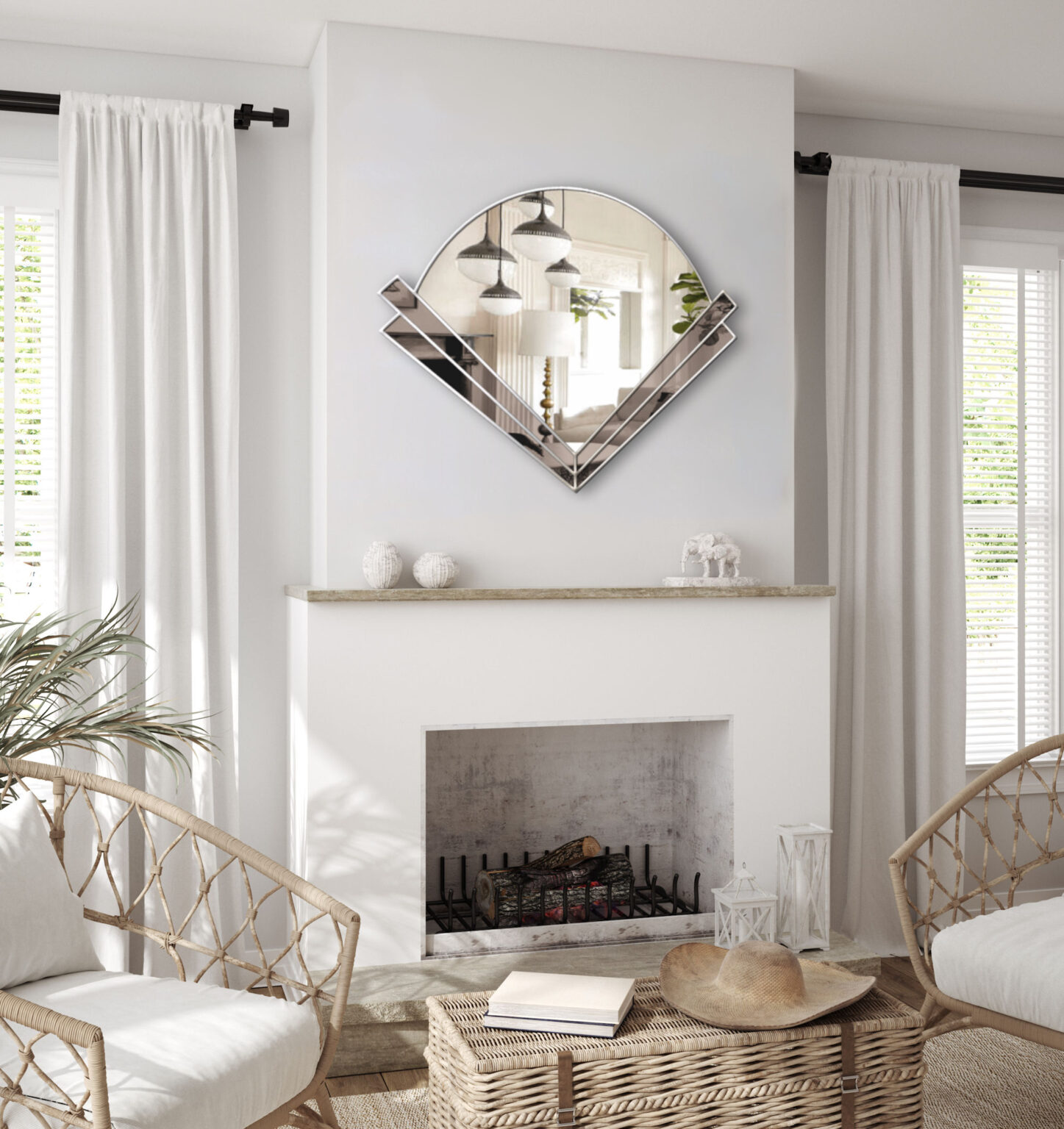 Clarice Original Handcrafted Art Deco Fan Over Mantle Wall Mirror with ...