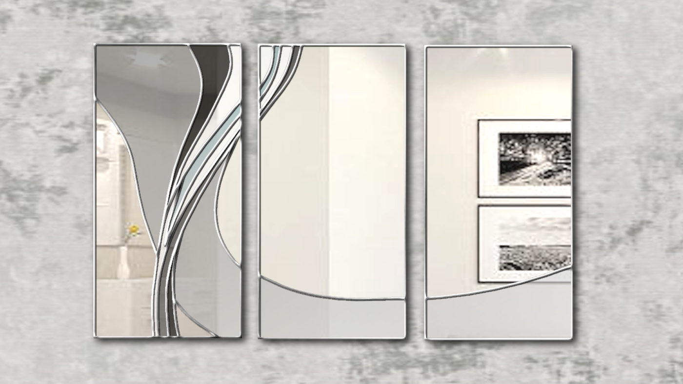 Vortex Original Handcrafted Triptch Coloured Glass Wall Mirror – Grey ...