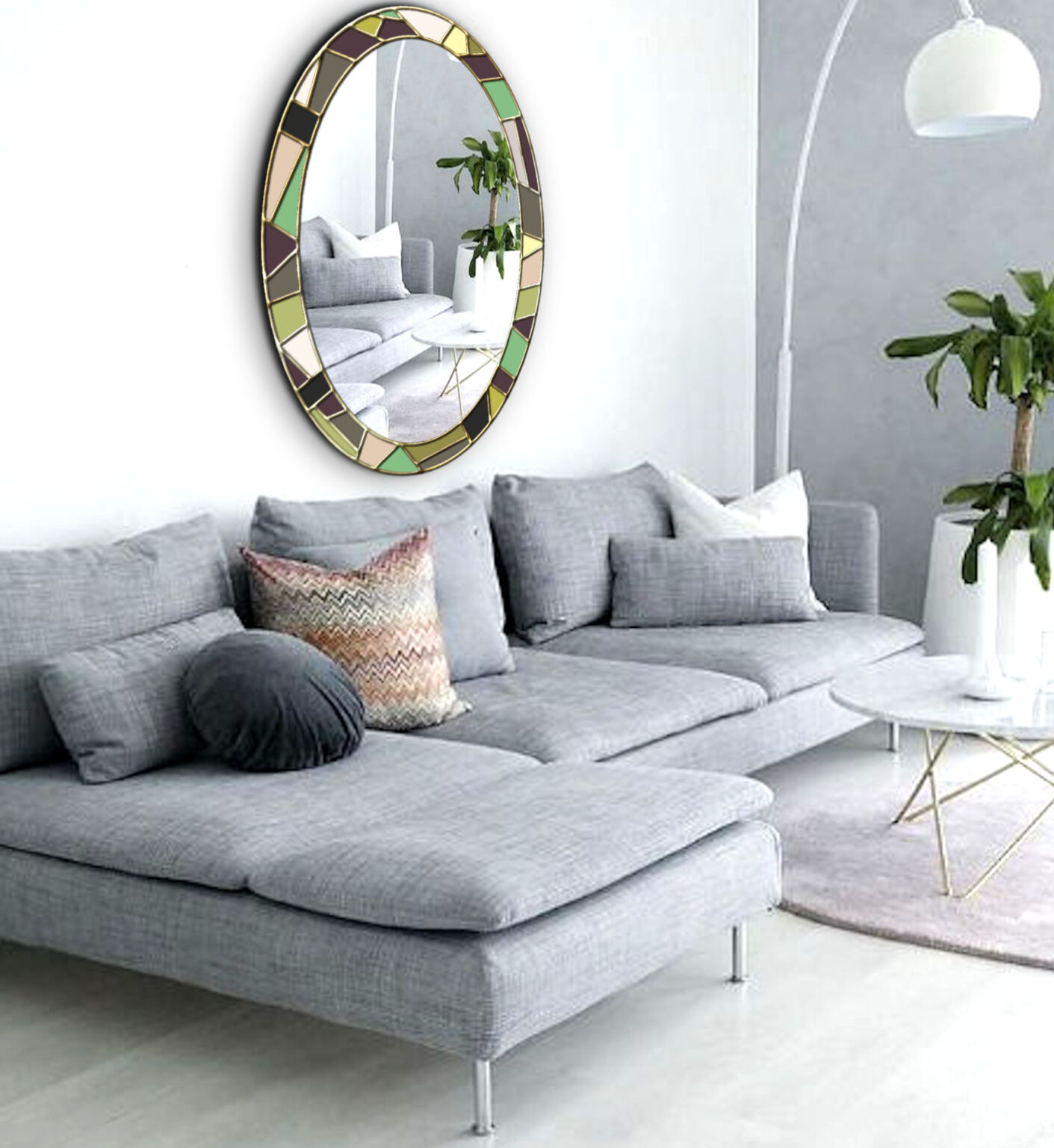 Harlequin Original Handmade Glass Bordered Oval Wall Mirror in Woodland ...