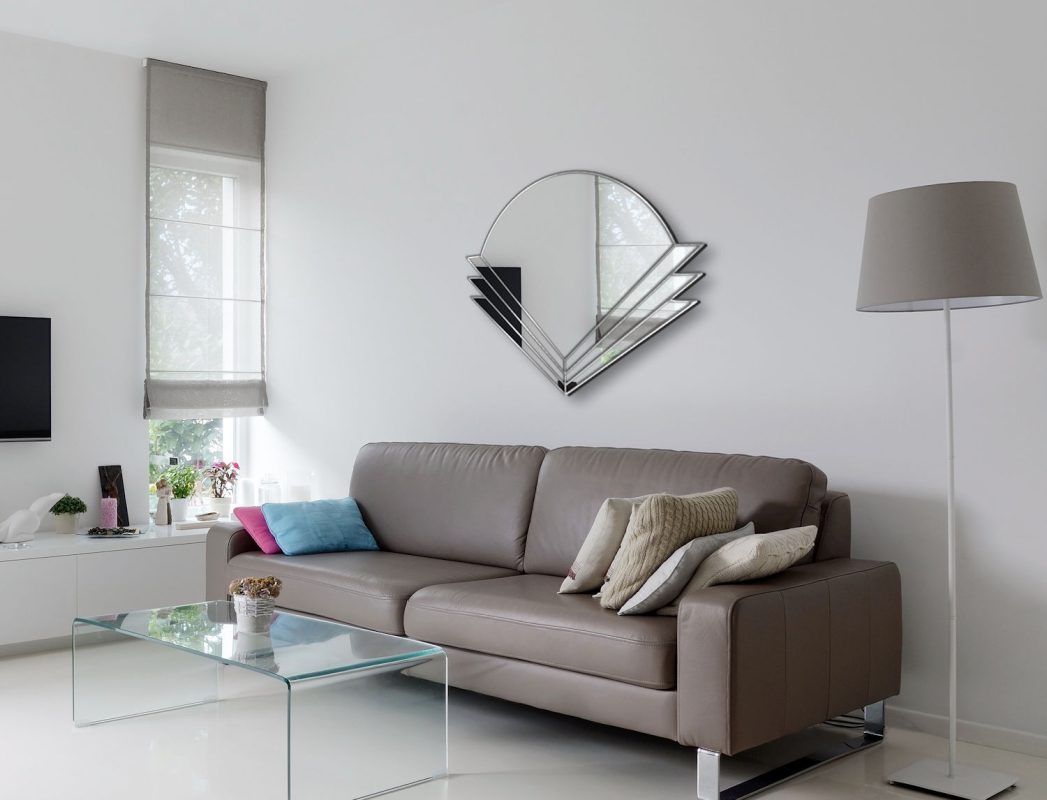 Kyoto Original Handmade Circular Fan Art Deco Wall Mirror in Silver ...